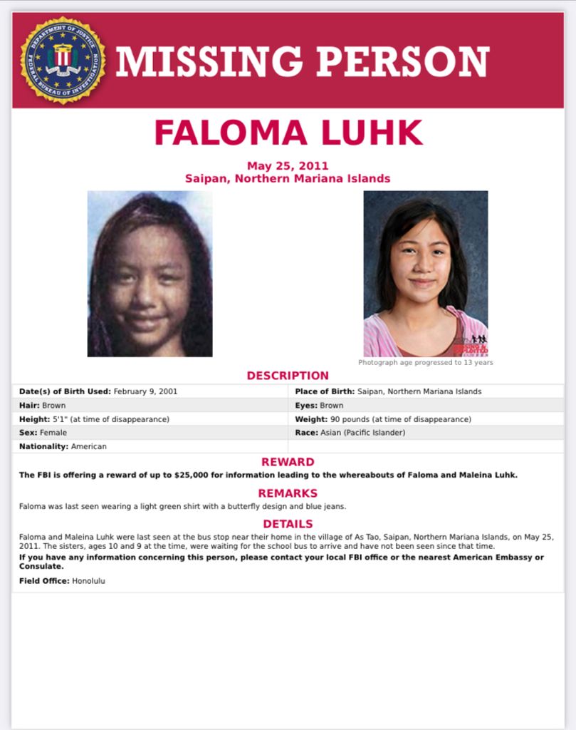 FBI continues search, offers reward for missing Saipan sisters - KUAM ... FBI continues search, offers reward for missing Saipan sisters - KUAM ...