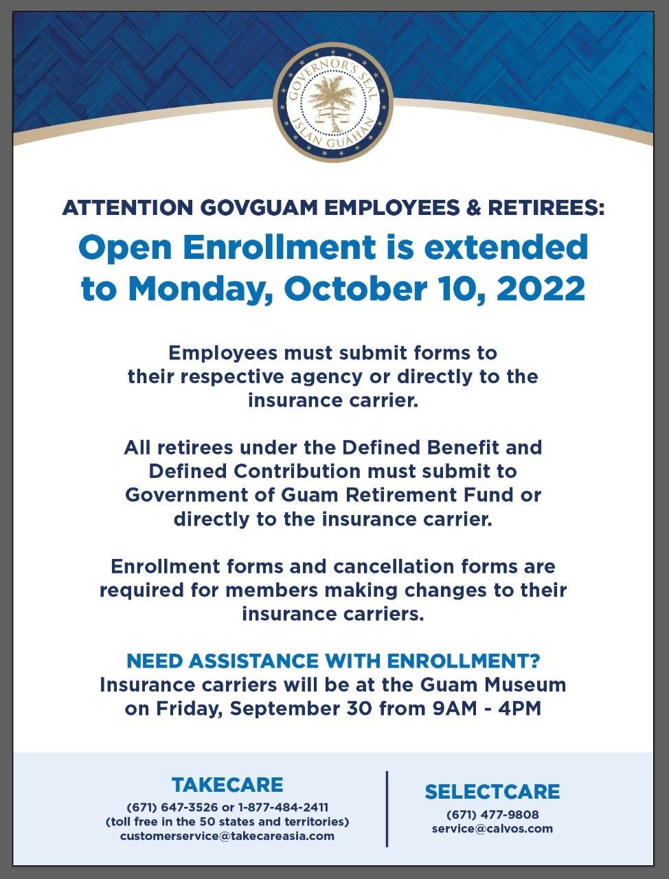 GovGuam health insurance open enrollment extended to Oct. 10, carriers ...