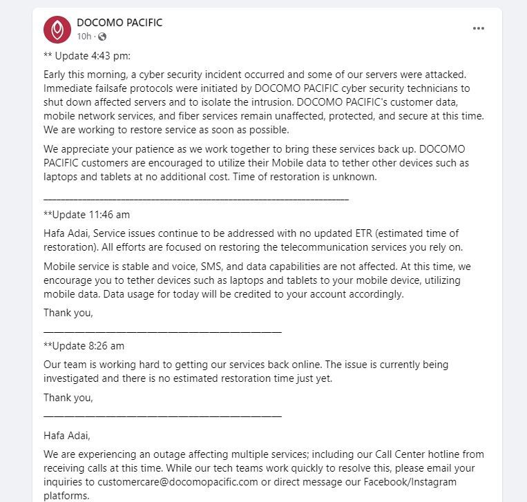 DOCOMO Pacific details cyber security attack; customer data unaffected ...