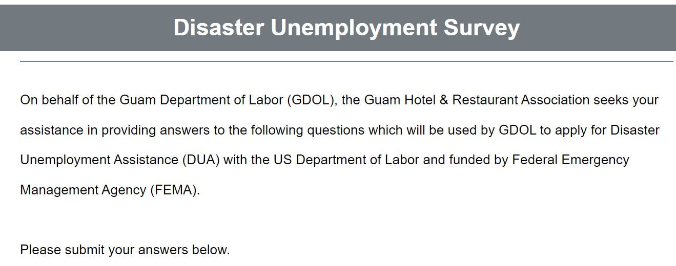 Businesses Urged To Complete DOL Disaster Unemployment Survey KUAM KUAM News On Air Businesses Urged To Complete DOL Disaster Unemployment Survey KUAM KUAM News On Air