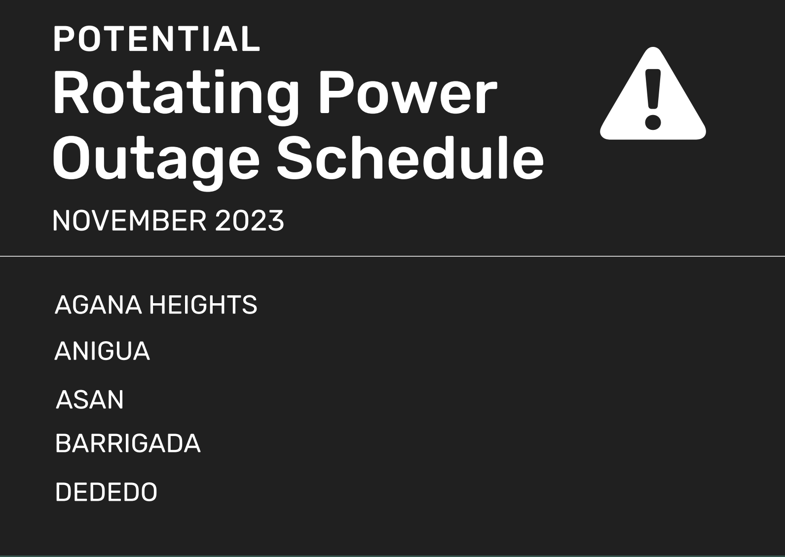GPA releases load shedding schedule for November - KUAM.com- KUAM News ...